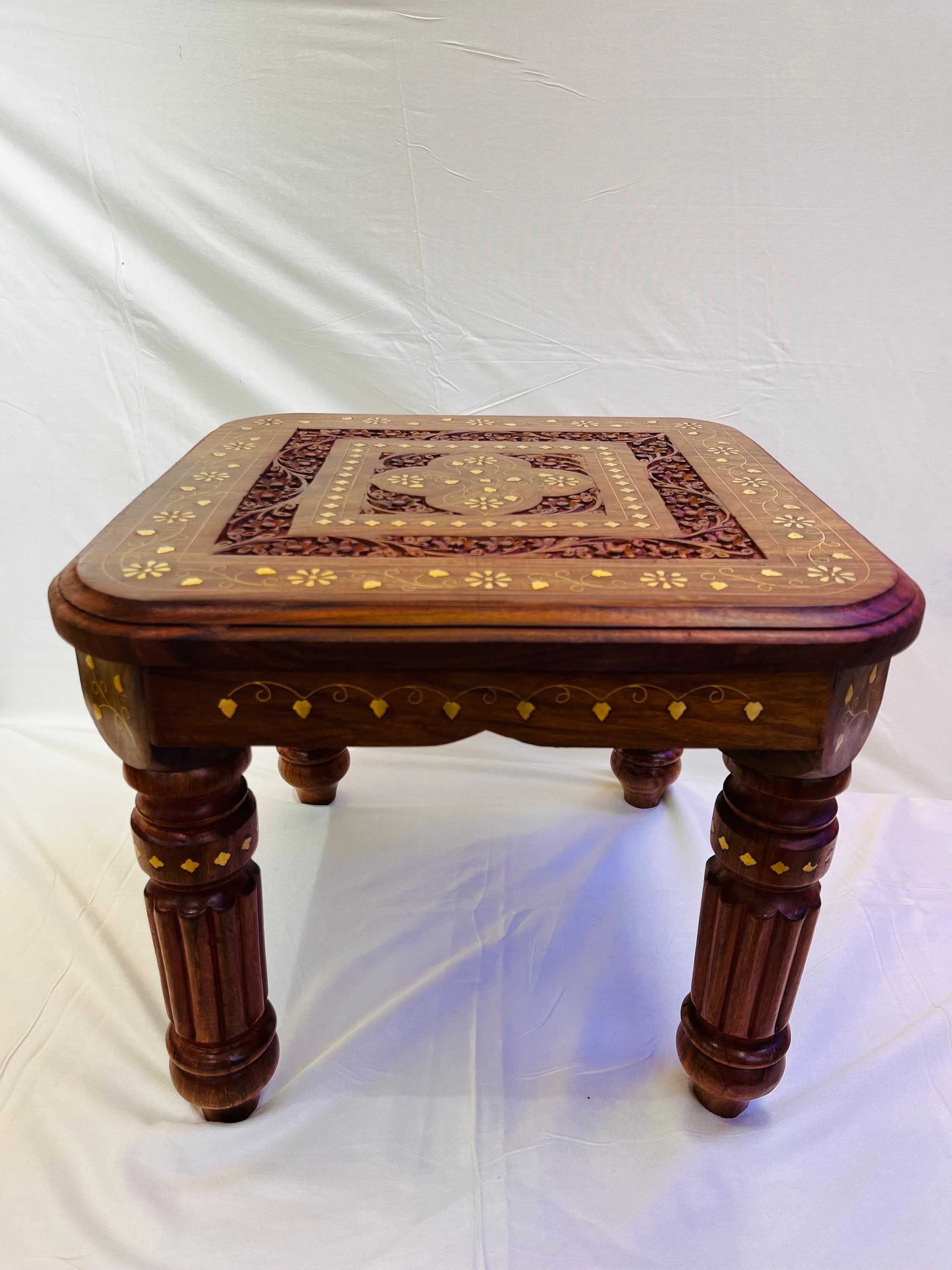 Wooden Indian Chowki Bajot Low Table Handmade Design Bed Table Home ...