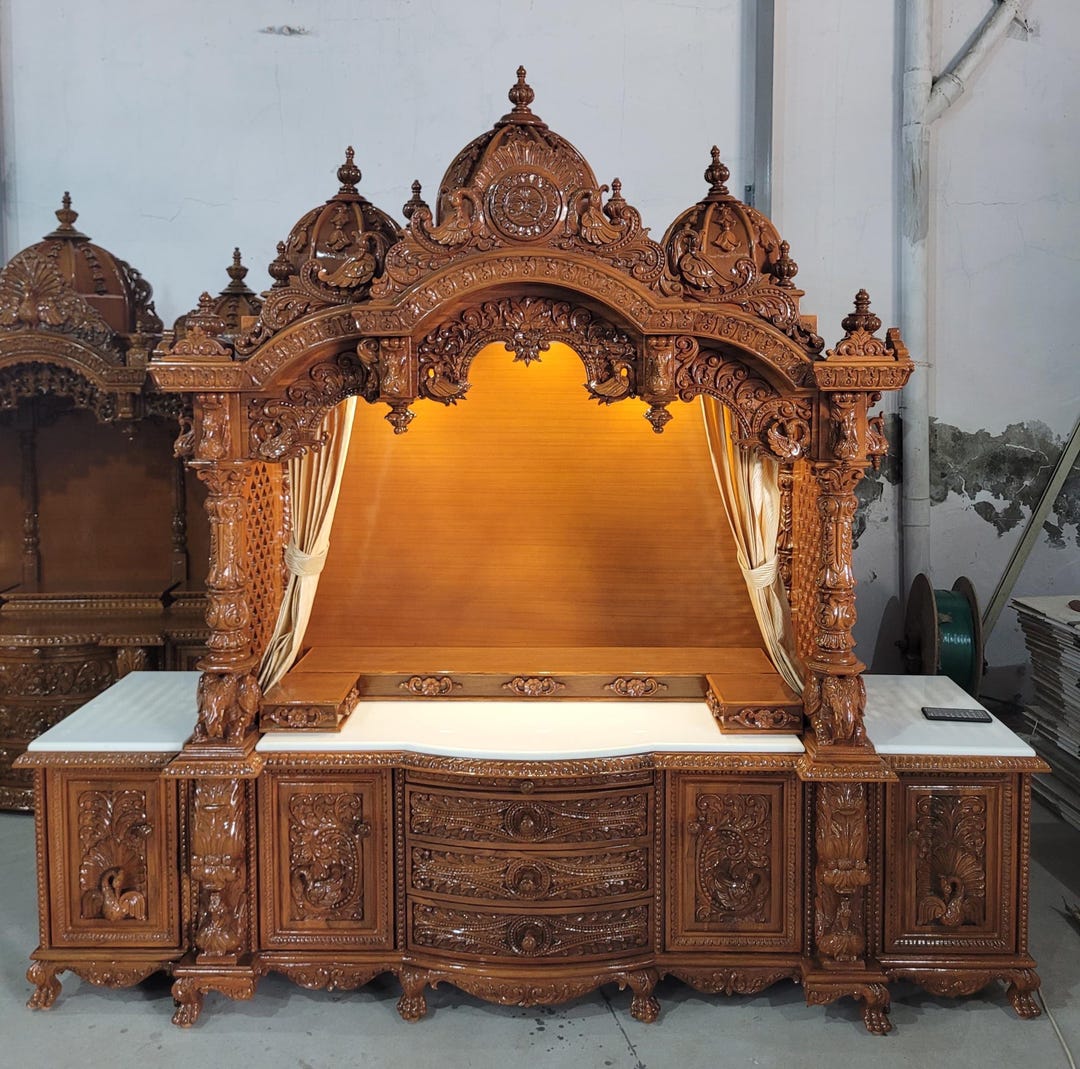 Large Wooden Temple for Home Teak Wood Pooja Mandir With Door Hindu ...