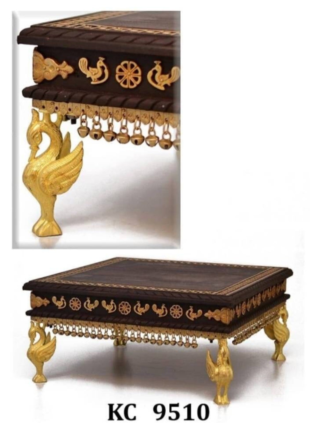 Square Chowki in Brass Elephant Legs,small Brass Pooja Stool for Home ...