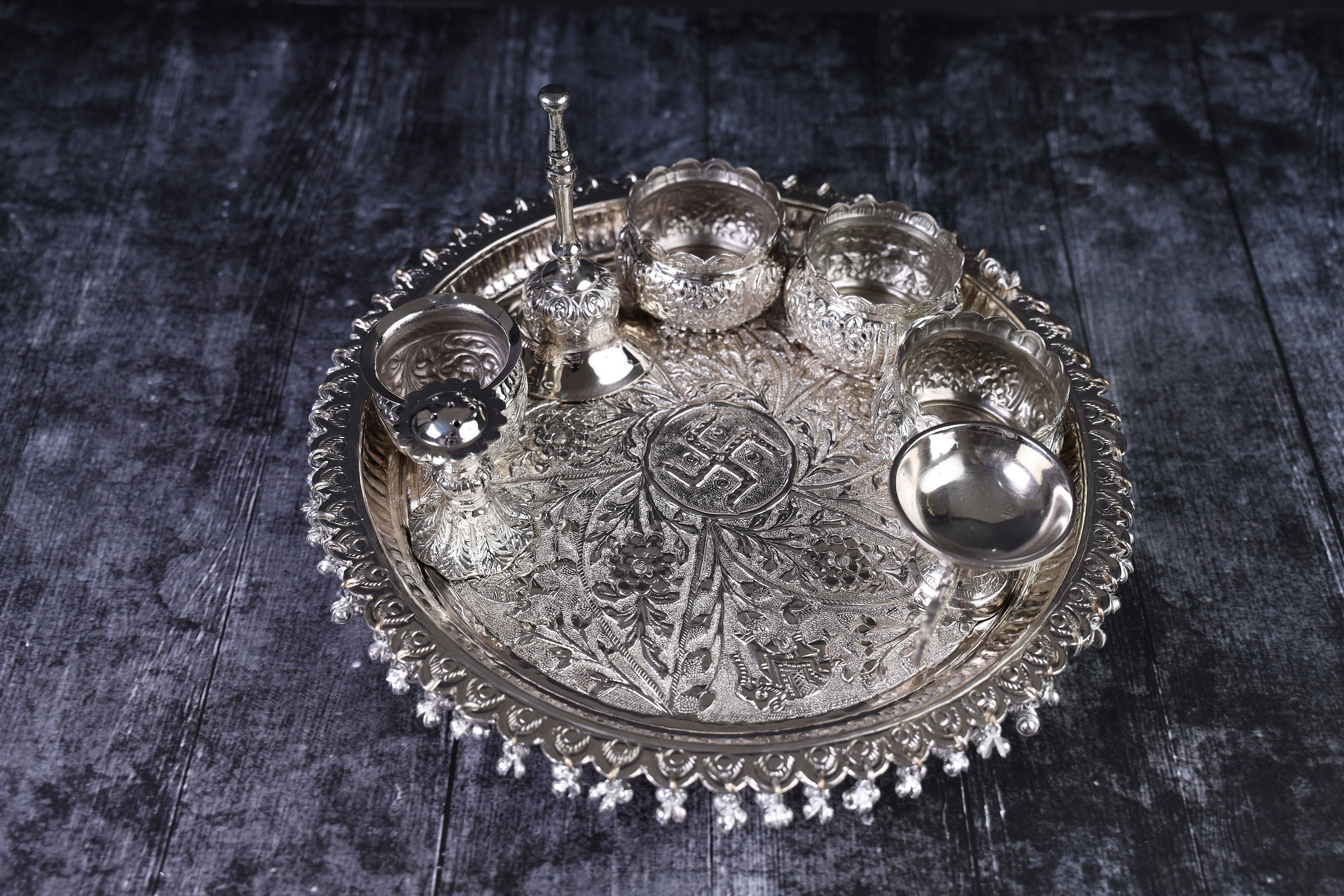 Grman Silver Swastik Plate Puja Thali Set, Return Gift, Puja Thali ...