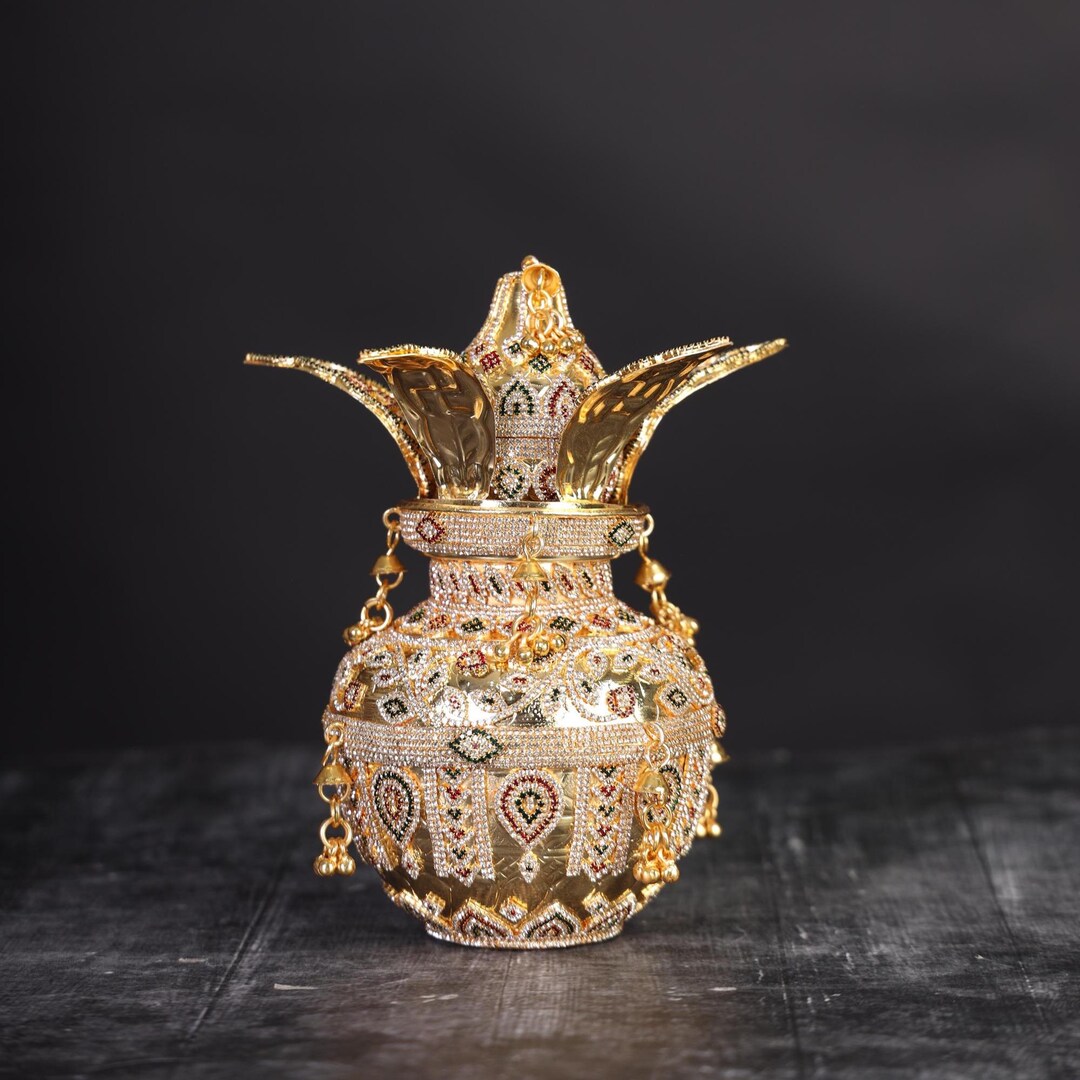 Brass Ganesha Laxmi Kalash: Indian Pooja Decor, Mangal Loti - Etsy