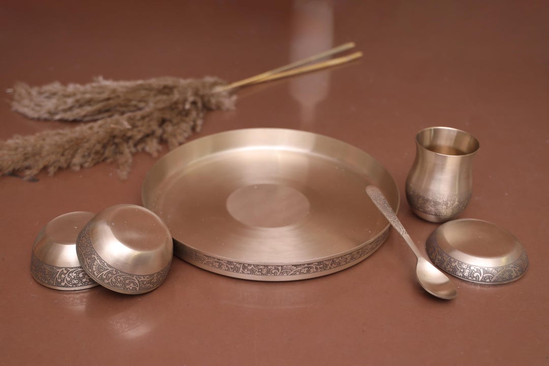Pure Kansa Luxury Dinner Set,bronze Kansa Thali Dinner Set,6 Pes Kansa ...