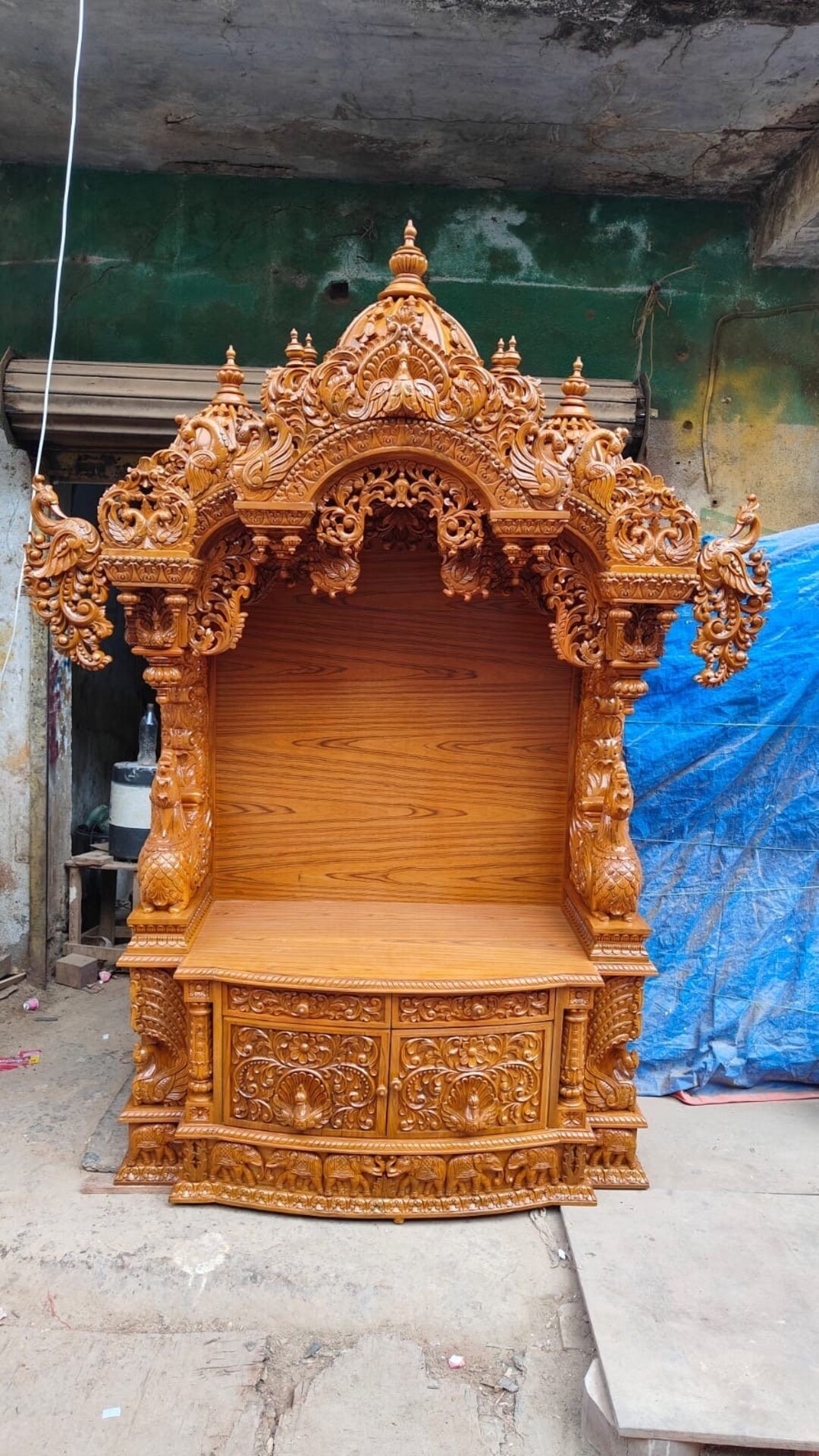 Large Wooden Temple Carving Handmade Carving Wooden Mandir Natural ...