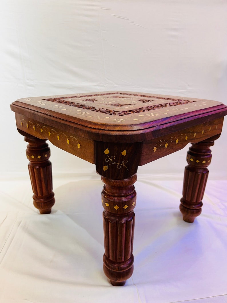 Wooden Indian Chowki Bajot Low Table Handmade Design Bed Table Home ...