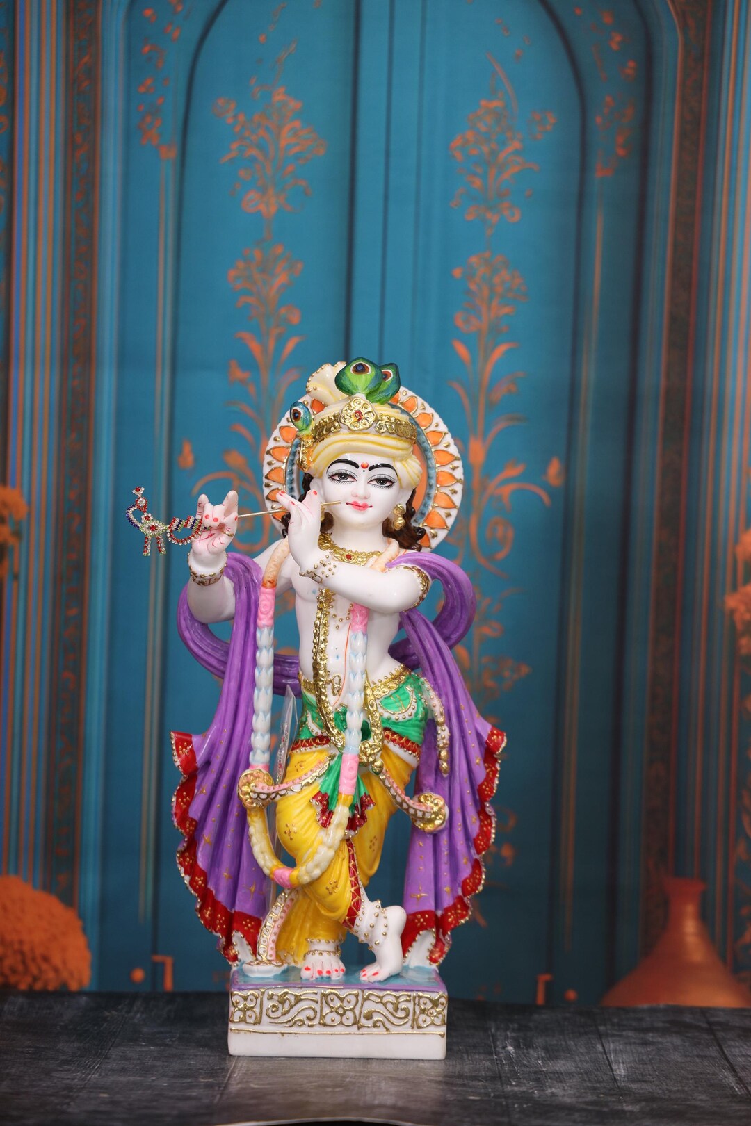 18"krishna Statue,dust Marble Lord Krishna Idol, Sculpture Krishan With ...
