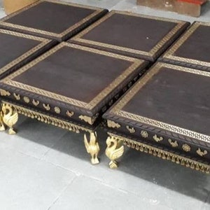 Square Chowki in Brass Elephant Legs,small Brass Pooja Stool for Home ...