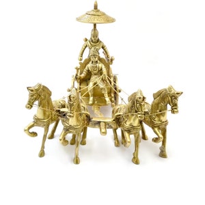 Krishna Arjuna Rath Chariot With 4 Horses Brass Showpiece, Showpieces ...