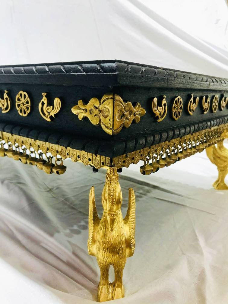 Square Chowki in Brass Elephant Legs,small Brass Pooja Stool for Home ...