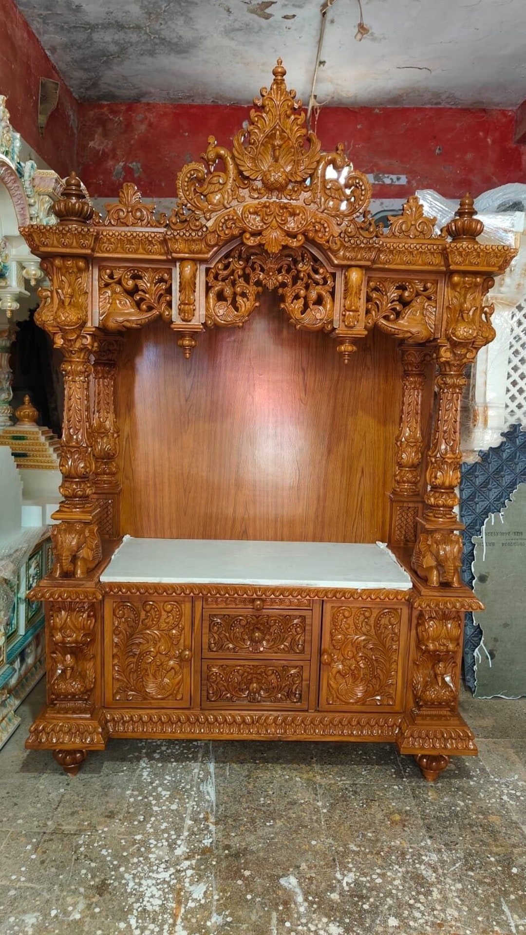 Teak Wood Temple for Home Large Wooden Mandir Open Pooja Ghar Indian ...