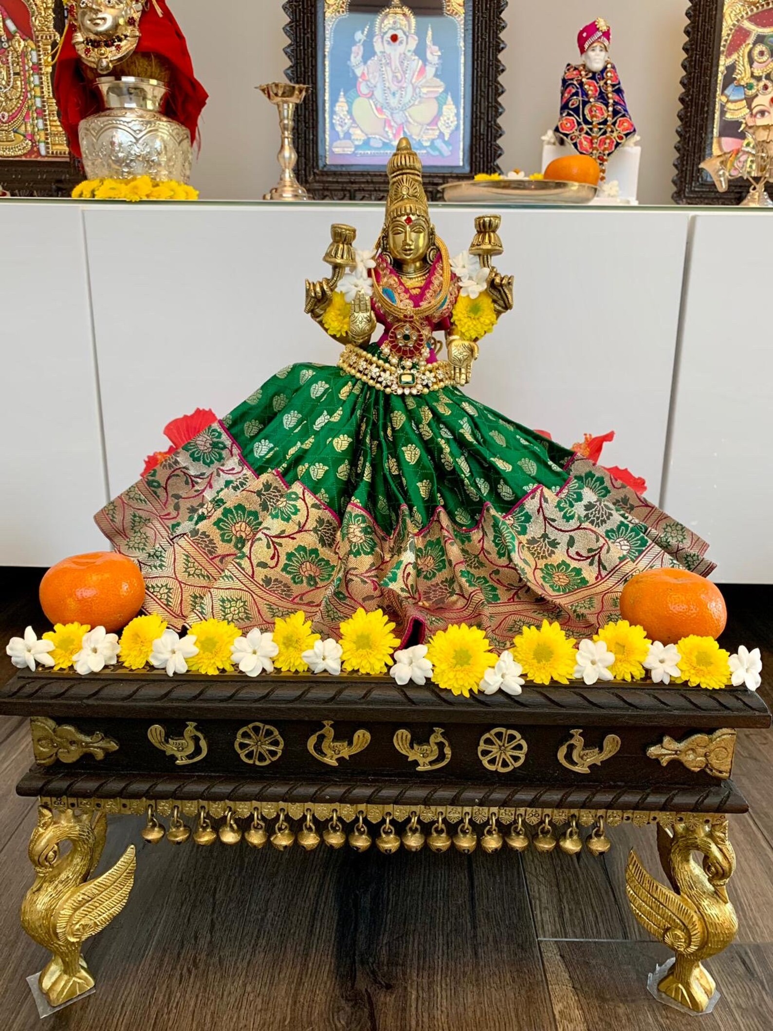 Square Chowki in Brass Elephant Legs,small Brass Pooja Stool for Home ...