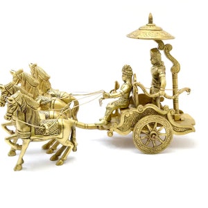 Krishna Arjuna Rath Chariot With 4 Horses Brass Showpiece, Showpieces ...