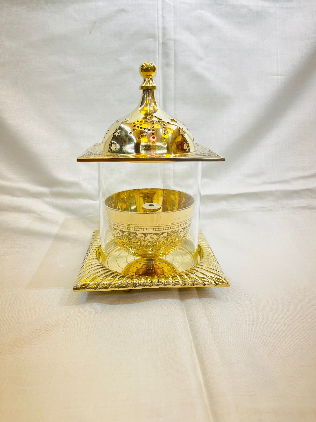 Akhand Diya Brass Lamp Diya Mirror Top Indian,borosilicate Clear Glass ...