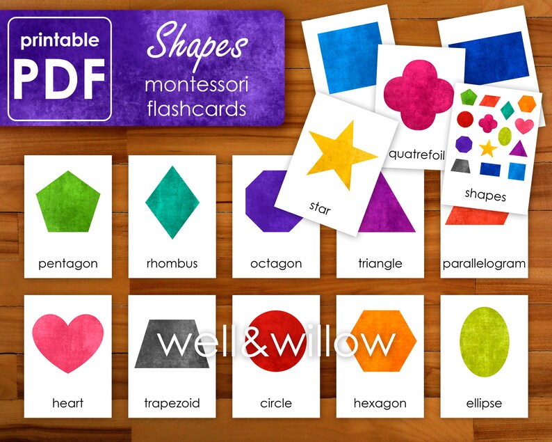 Shapes Montessori Flashcards Three Part Cards Nomenclature | Etsy