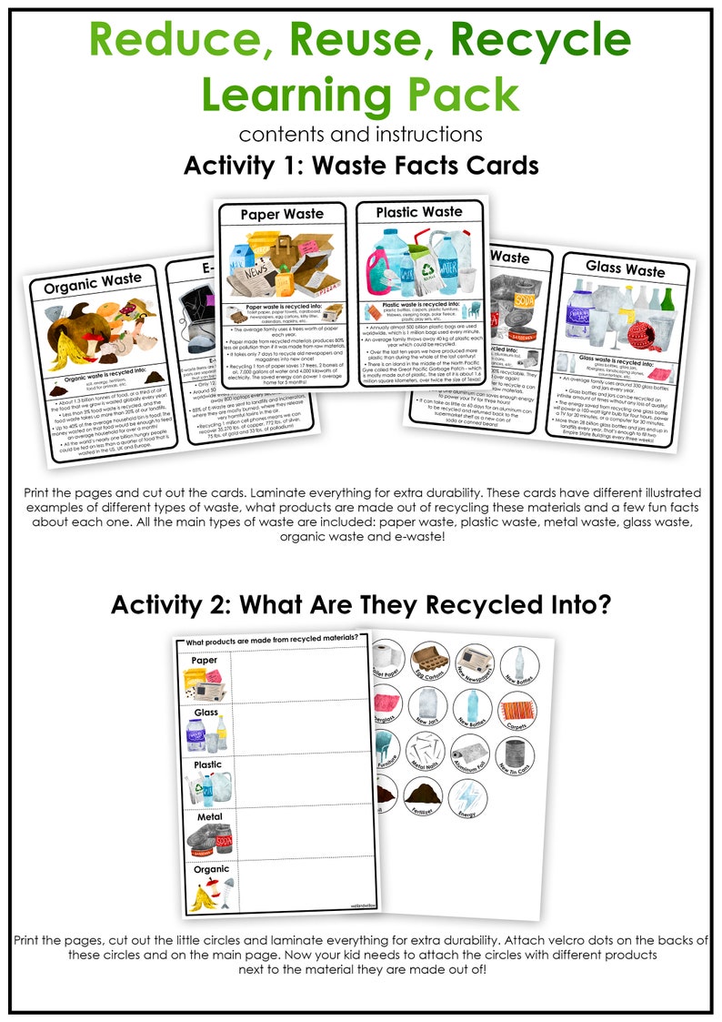 Reduce Reuse Recycle Learning Pack Preschool Busy Book | Etsy