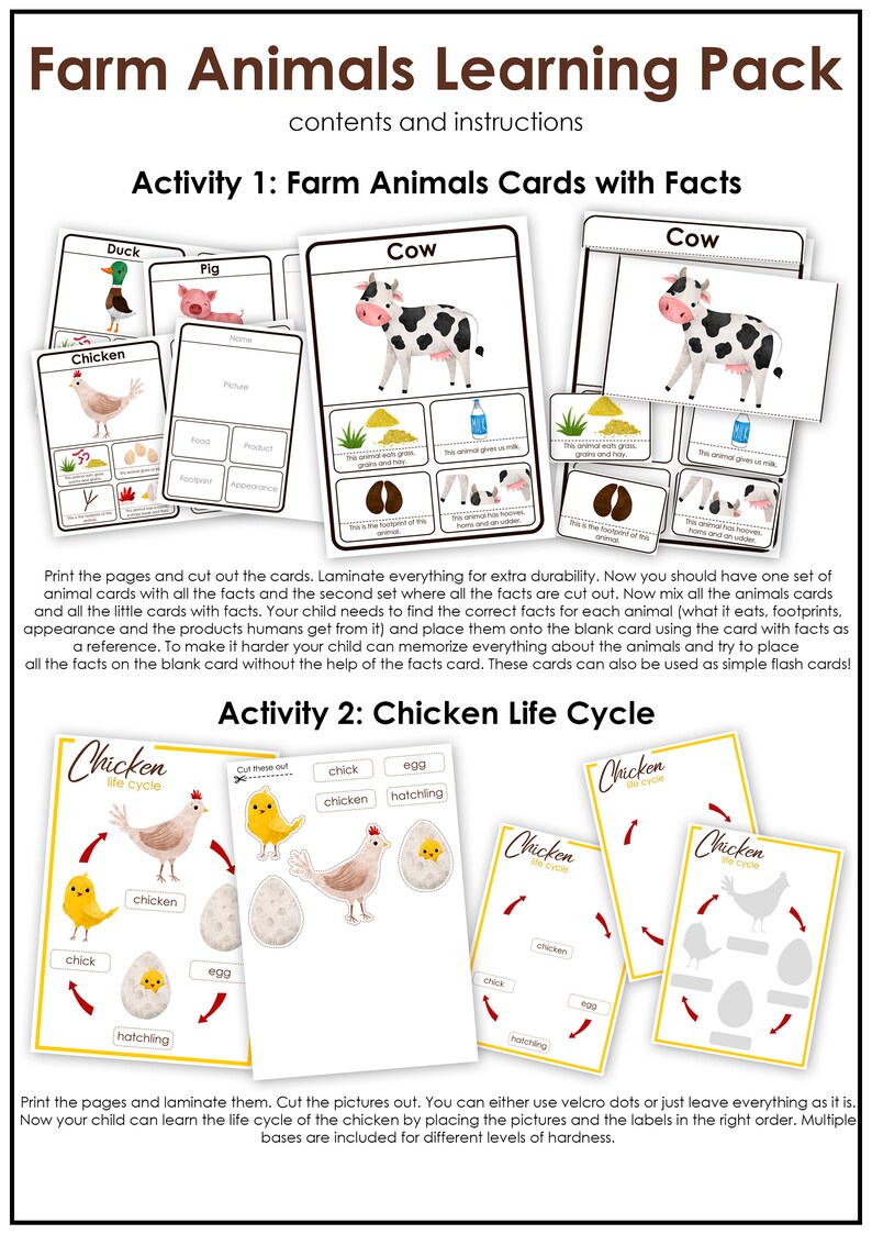 Farm Animals Preschool Learning Pack Toddler Activities | Etsy