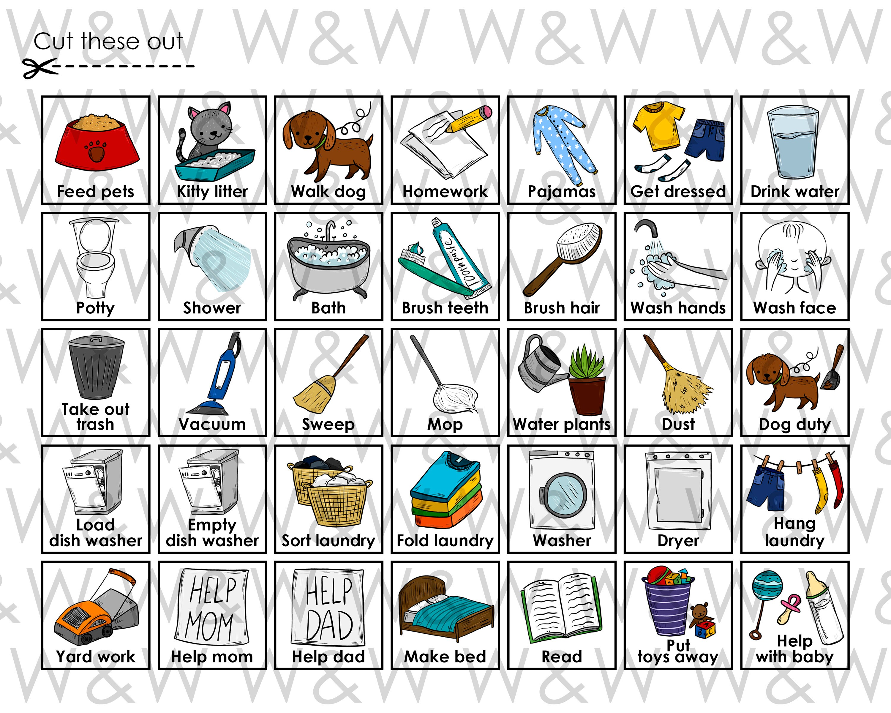 Daily Responsibilities Chart Printable Kids Daily Visual | Etsy