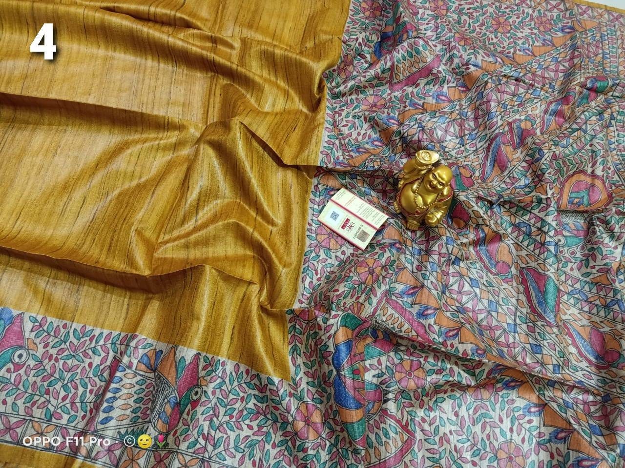 Ghicha Saree Fabulous Madhubani Block Print on Pure Ghicha Tussar Sari ...