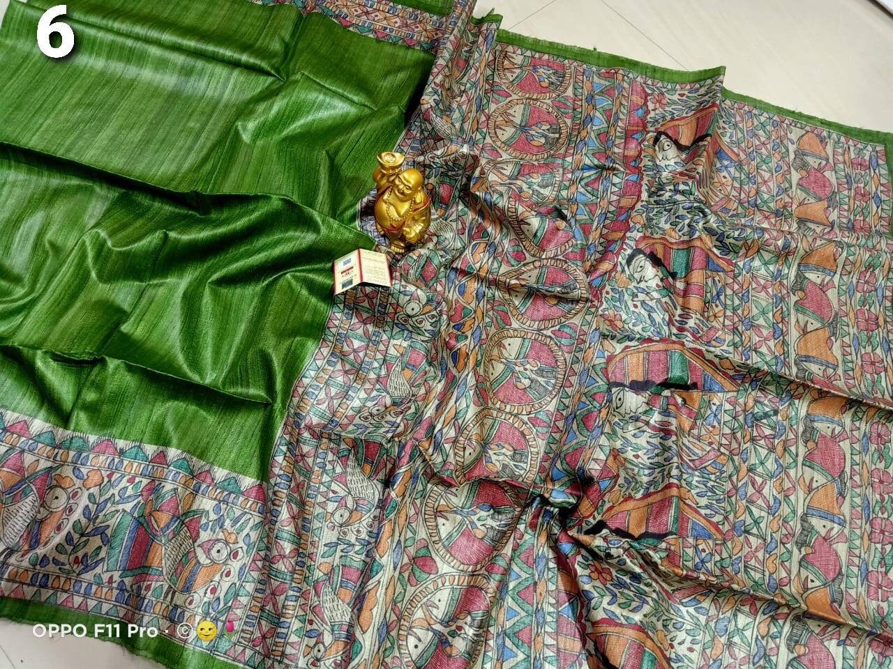 Ghicha Saree Fabulous Madhubani Block Print on Pure Ghicha Tussar Sari ...
