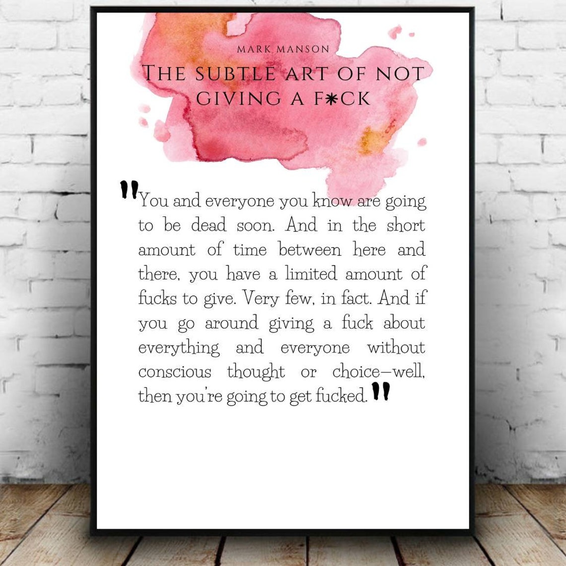 The Subtle Art Of Not Giving A F Ck Mark Manson Quote Etsy