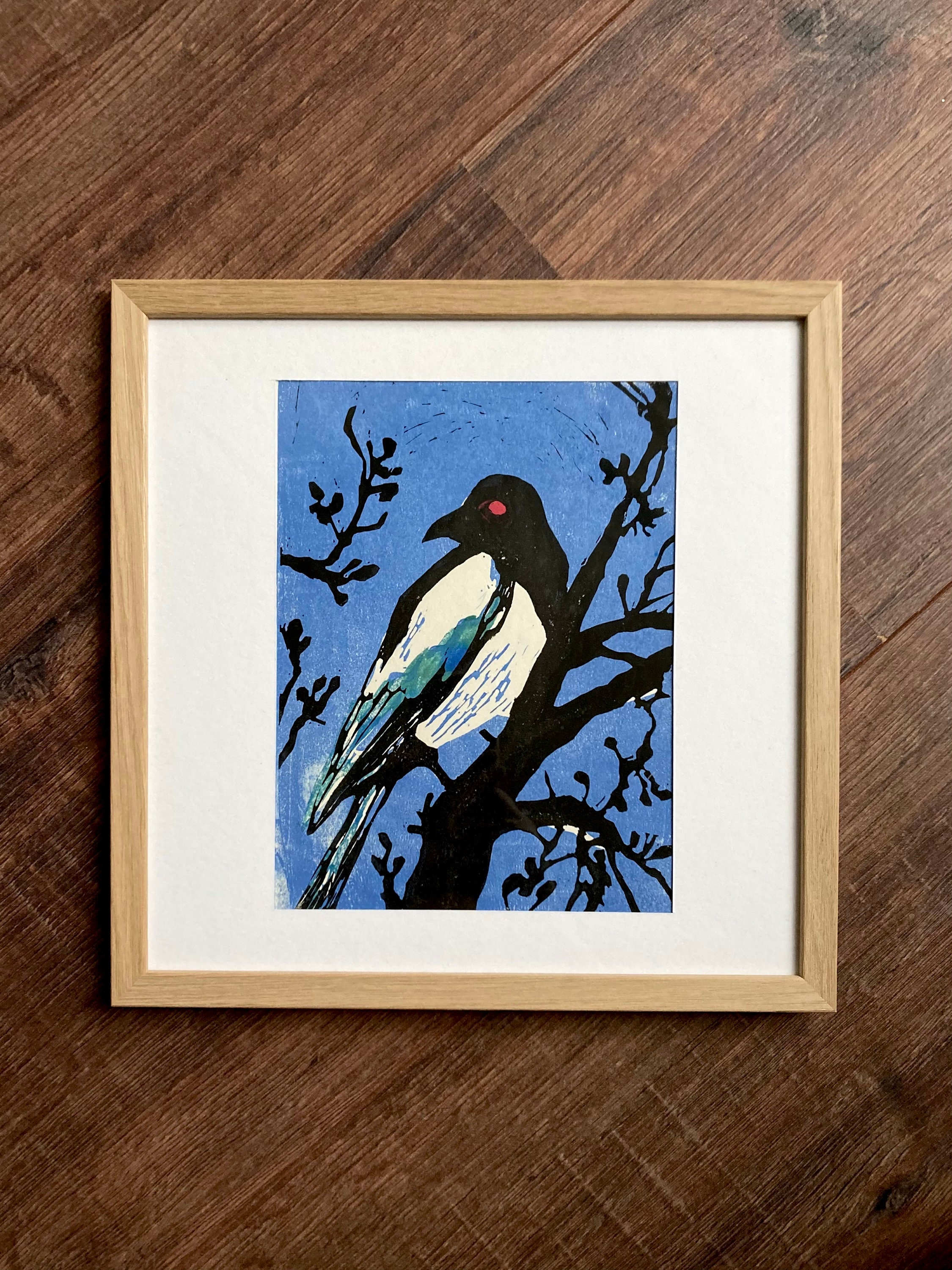 Linocut Print Magpie Original Print Illustration Artwork Bird Colorful ...