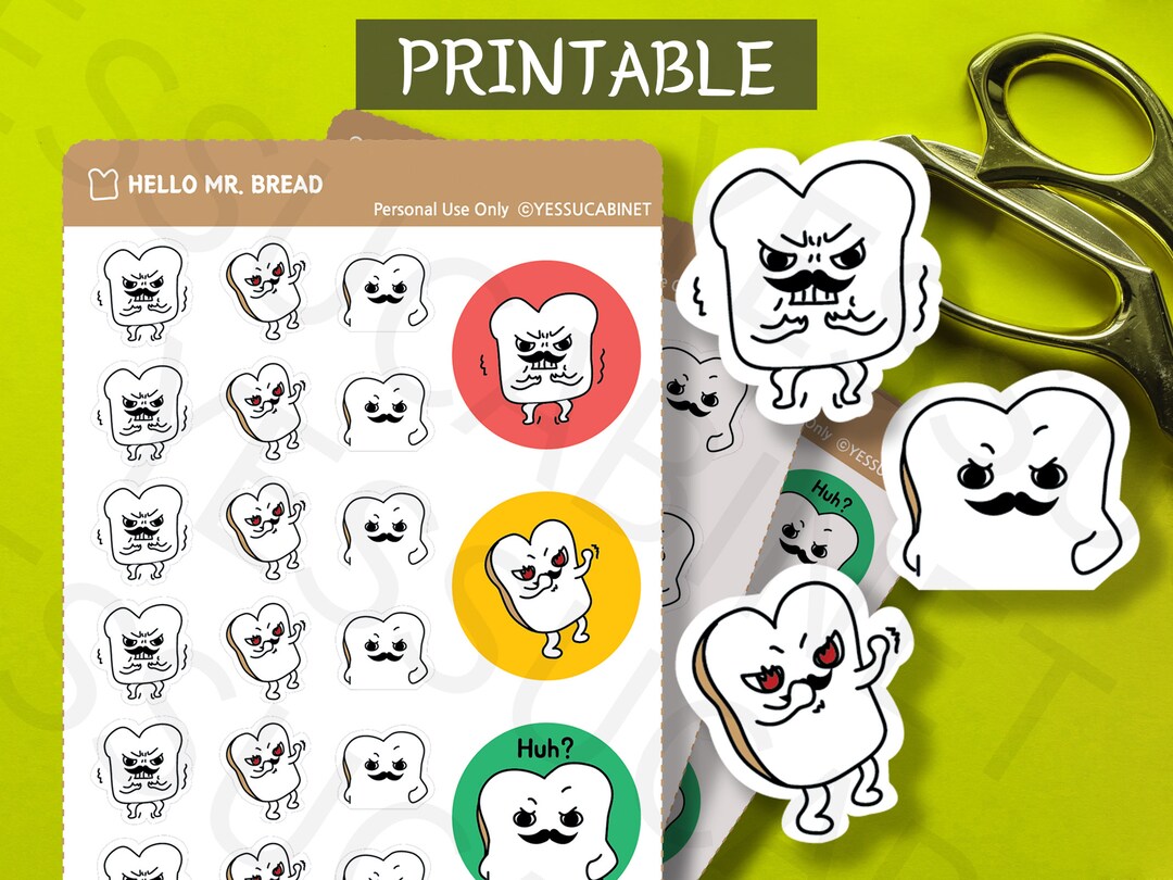 Angry Bread Character Sticker, Printable Planner Stickers, Cute ...