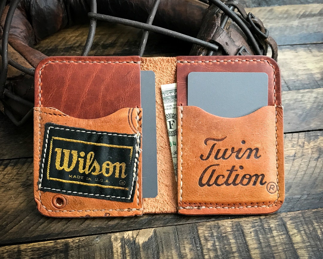 Repurposed Baseball Glove Leather Vertical Bi-fold Wallet, Minimalist ...