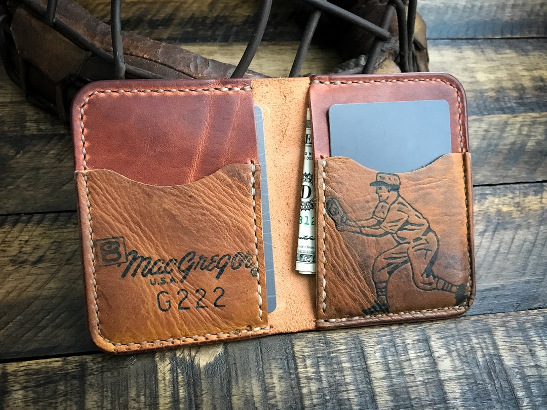Repurposed Baseball Glove Leather Vertical Bi-fold Wallet, Minimalist ...