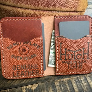 Repurposed Vintage Football Leather Vertical Bi-fold Wallet, Minimalist ...