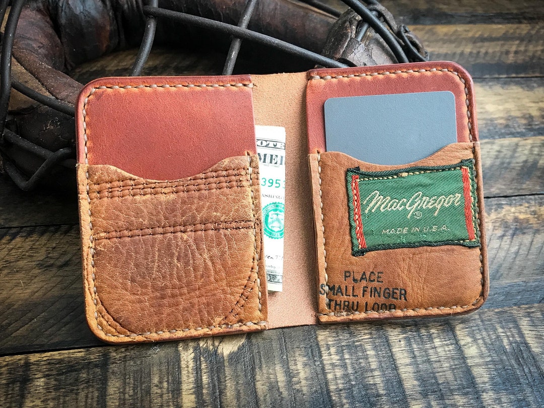 Repurposed Baseball Glove Leather Vertical Bi-fold Wallet, Minimalist ...