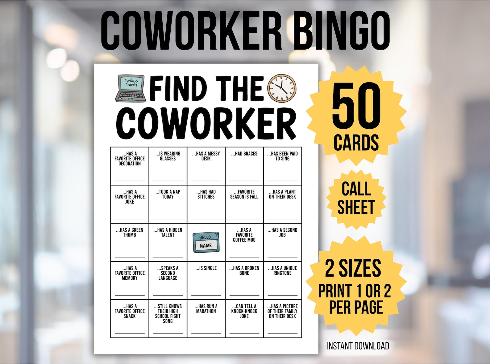 Find the Coworker Printable Bingo – Funny Office Party Game | Printable ...