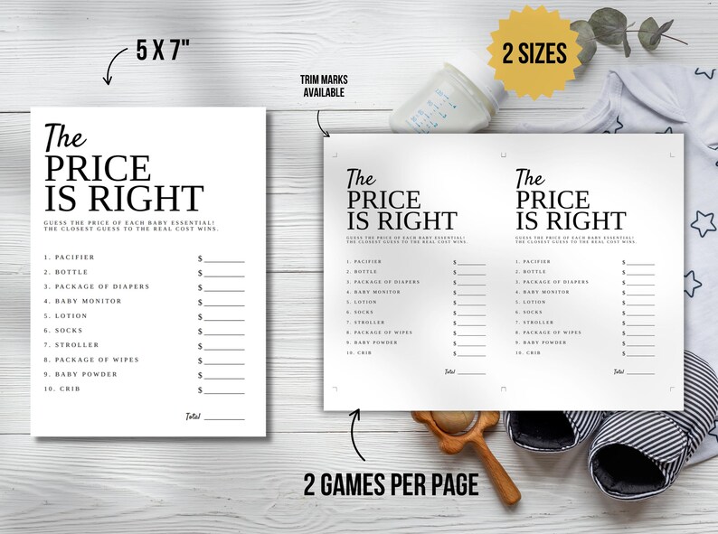 Editable Baby Shower Game - the Price is Right Guess the Price Game ...