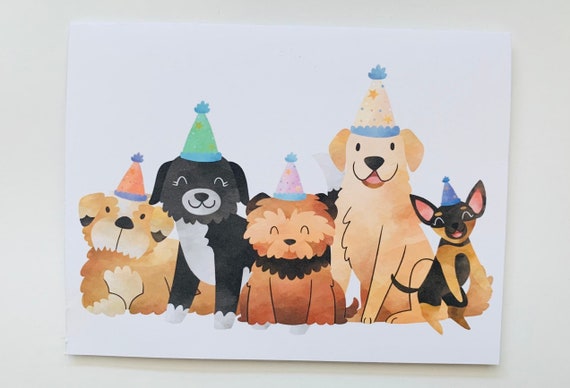 Watercolor Cute Dogs Birthday Card / Greeting Cards Cute Cards - Etsy
