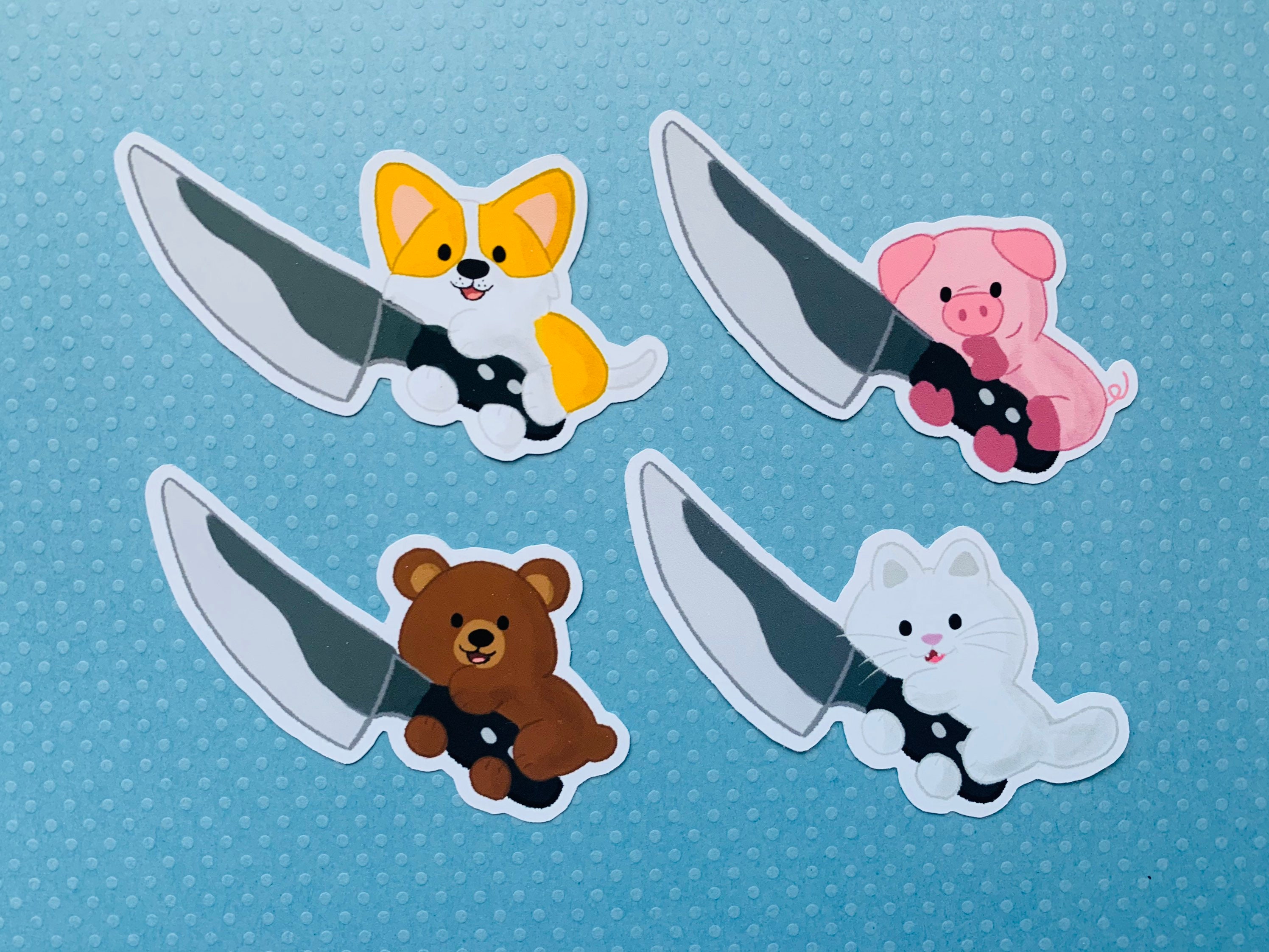 Cute animals with knives sticker pack / cute stickers / water | Etsy Cute animals with knives sticker pack / cute stickers / water | Etsy