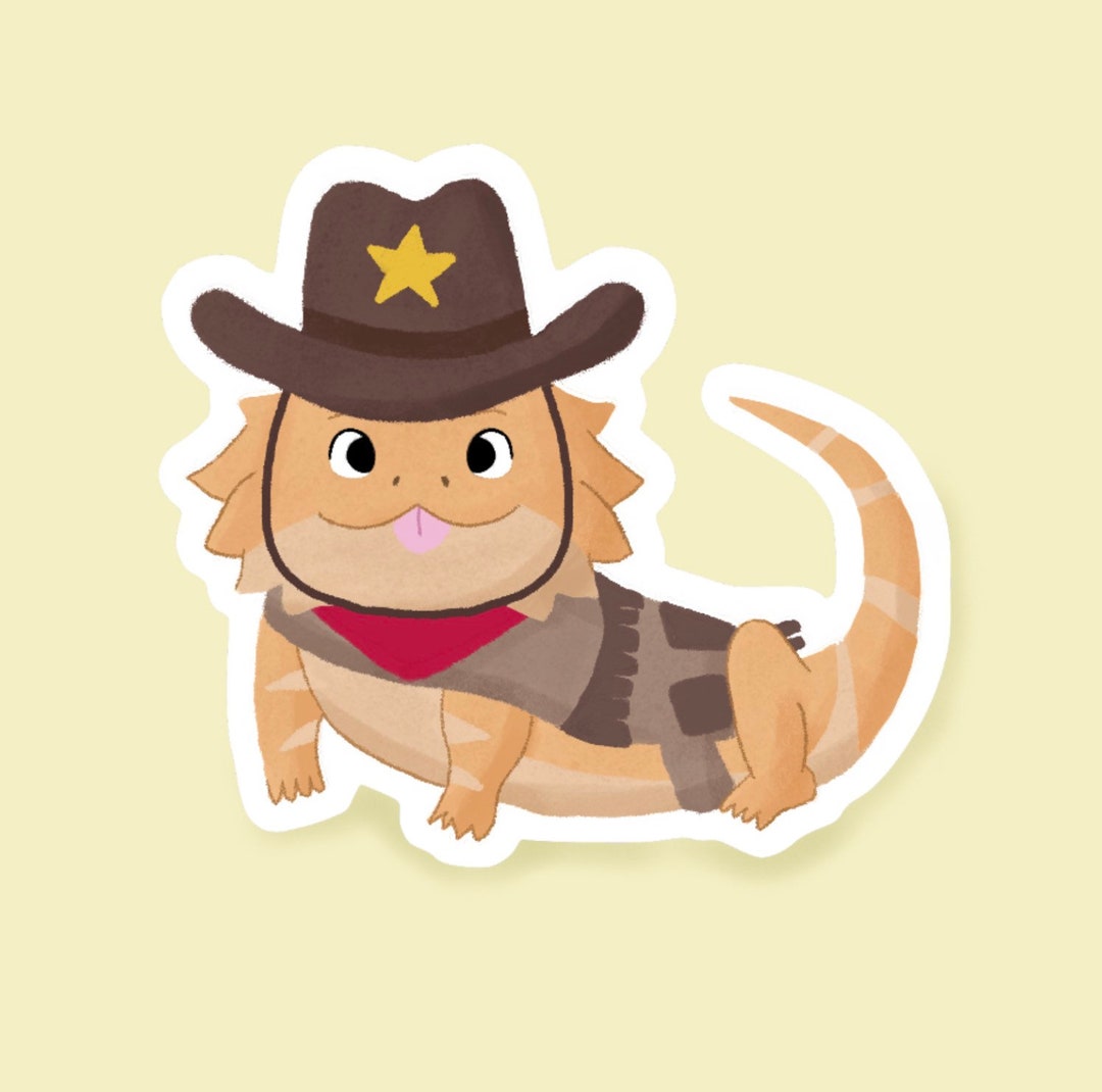 Cowboy Bearded Dragon Sticker / Water Bottle Stickers / Cute Stickers ...