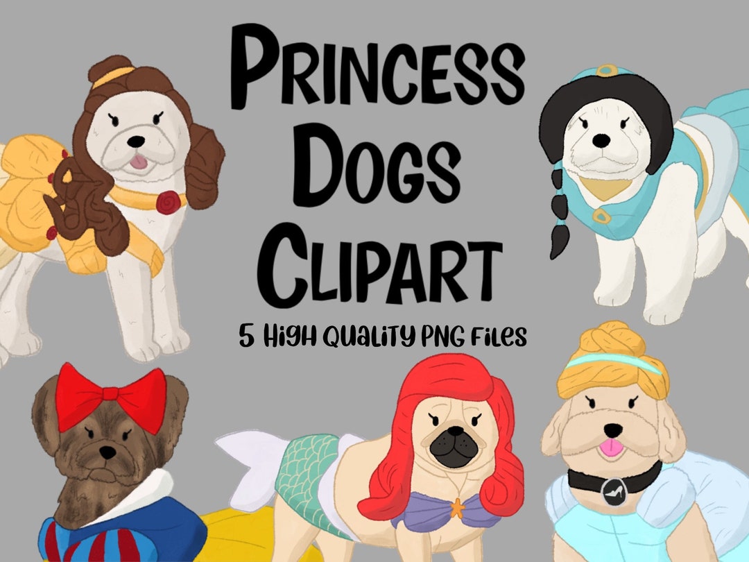 Princess Dogs Clipart Set of 5 PNG Files Commercial Use / Animal ...
