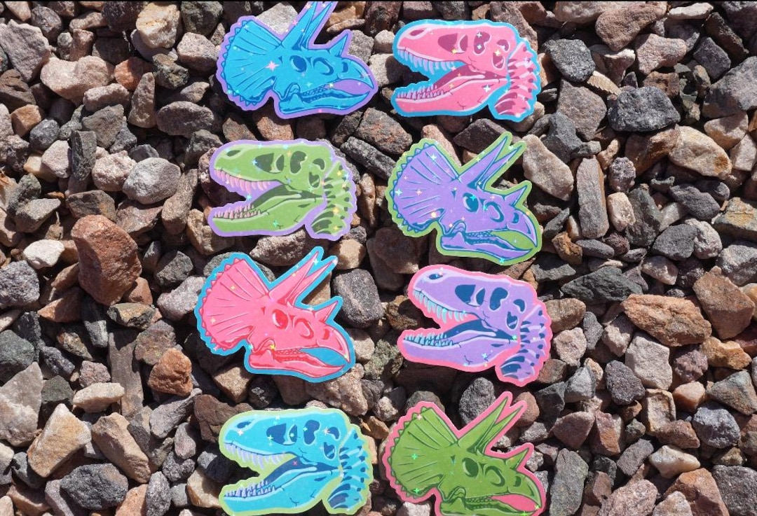Holographic Dinosaur Skull Stickers, Available in a Set, Water Bottle ...