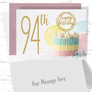 94th Birthday Card for Her, Beautiful Birthday Cake Card With Gold ...