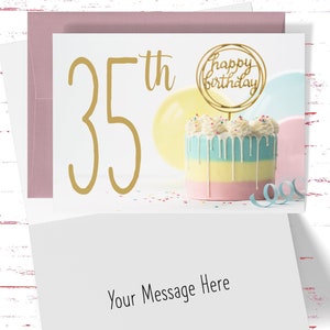 35th Birthday Card for Her, Beautiful Birthday Cake Card With Gold ...