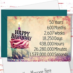 50th Birthday Card Years Months Weeks Days Birthday Card - Etsy