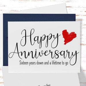 16th Anniversary Card, 16th Anniversary Gift, Sixteenth Anniversary ...