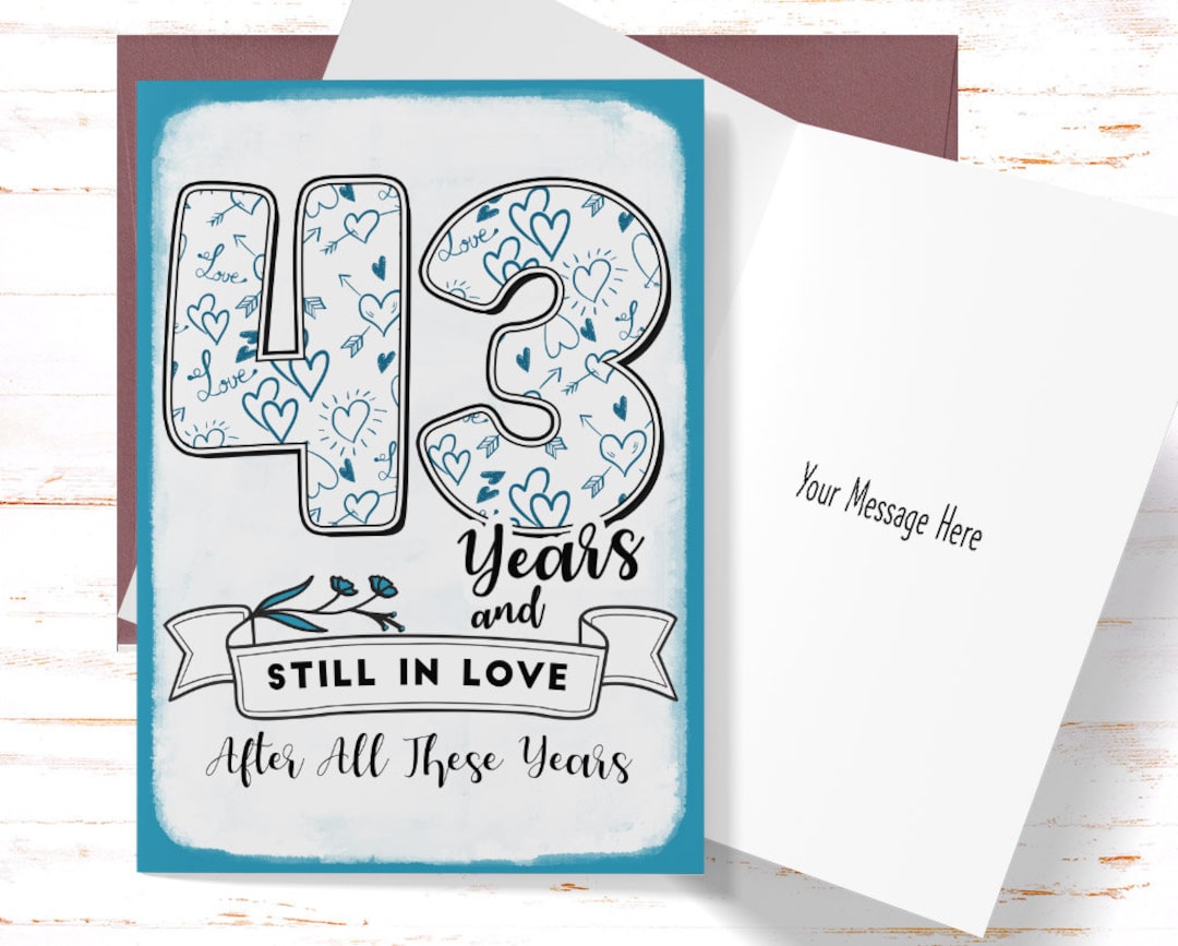 43rd Anniversary Card, 43rd Anniversary Gift, Forty Third Anniversary ...