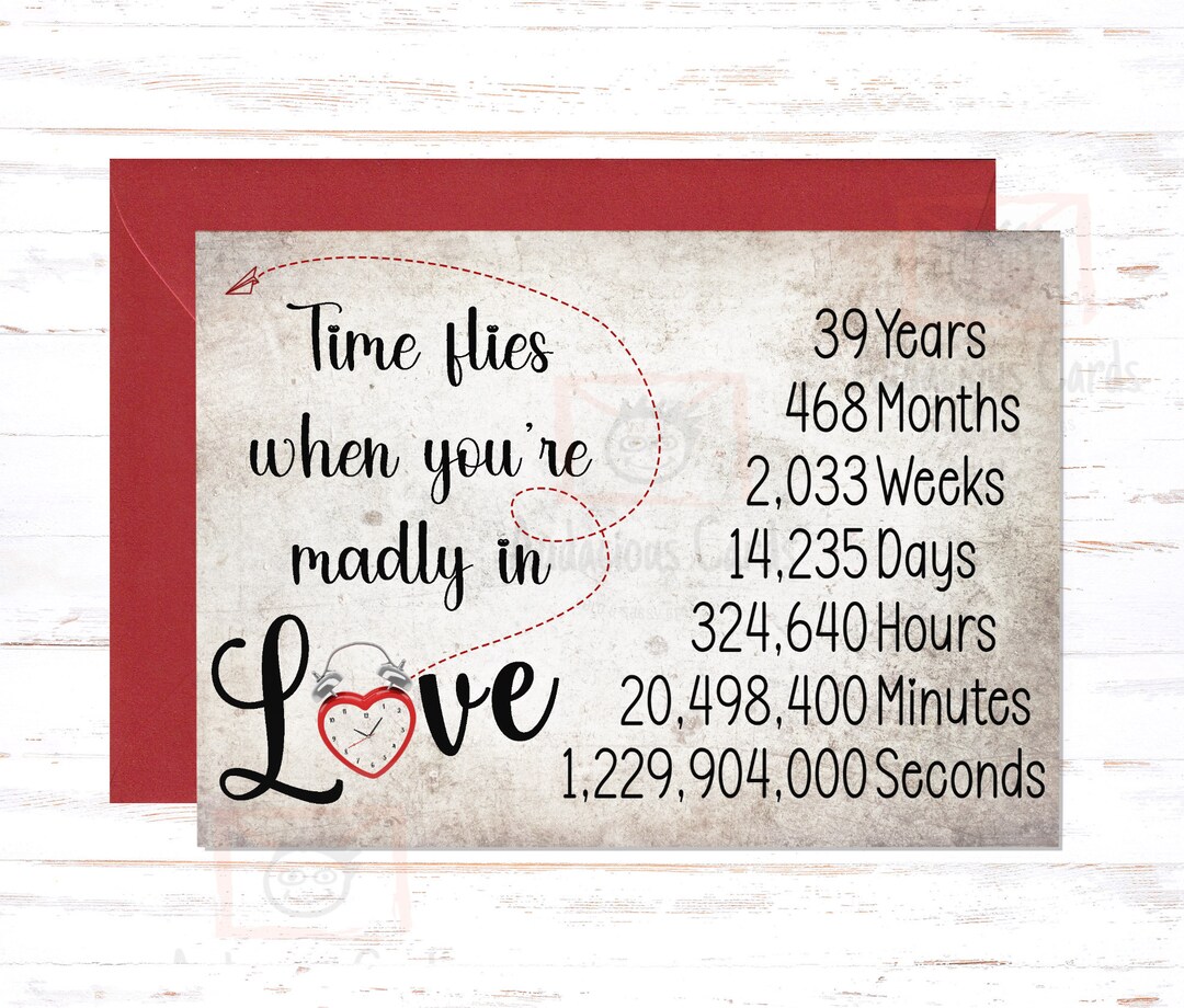 Time Flies 39th Anniversary Card, 39th Anniversary for Him, 39th ...