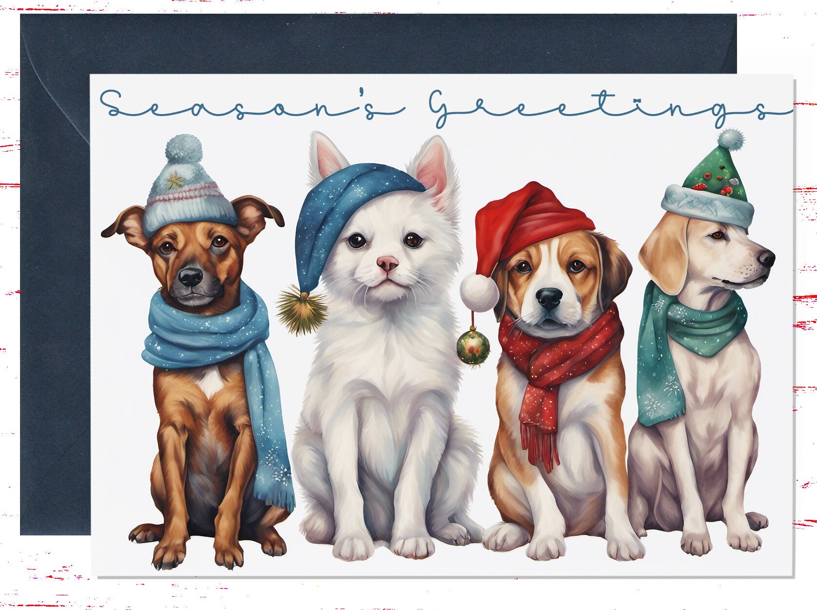 Dogs Seasonal Card, Animal Greeting Card, Holiday Christmas Cards ...