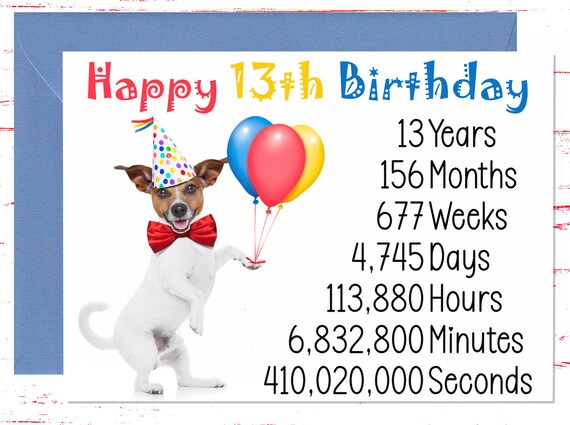 Cute 13th Birthday Card Time Count Birthday Card for 13th | Etsy