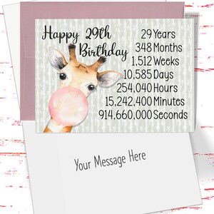 29th Birthday Card, Cute 29th Birthday Greeting Card, Funny 29th ...