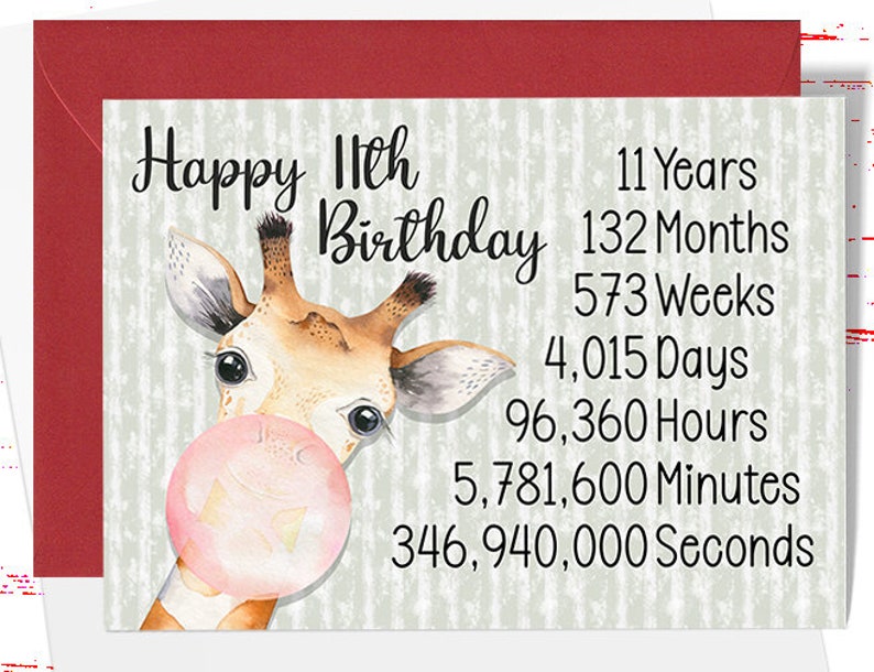 11th Birthday Card Funny 11th Birthday Card Cute 11th - Etsy