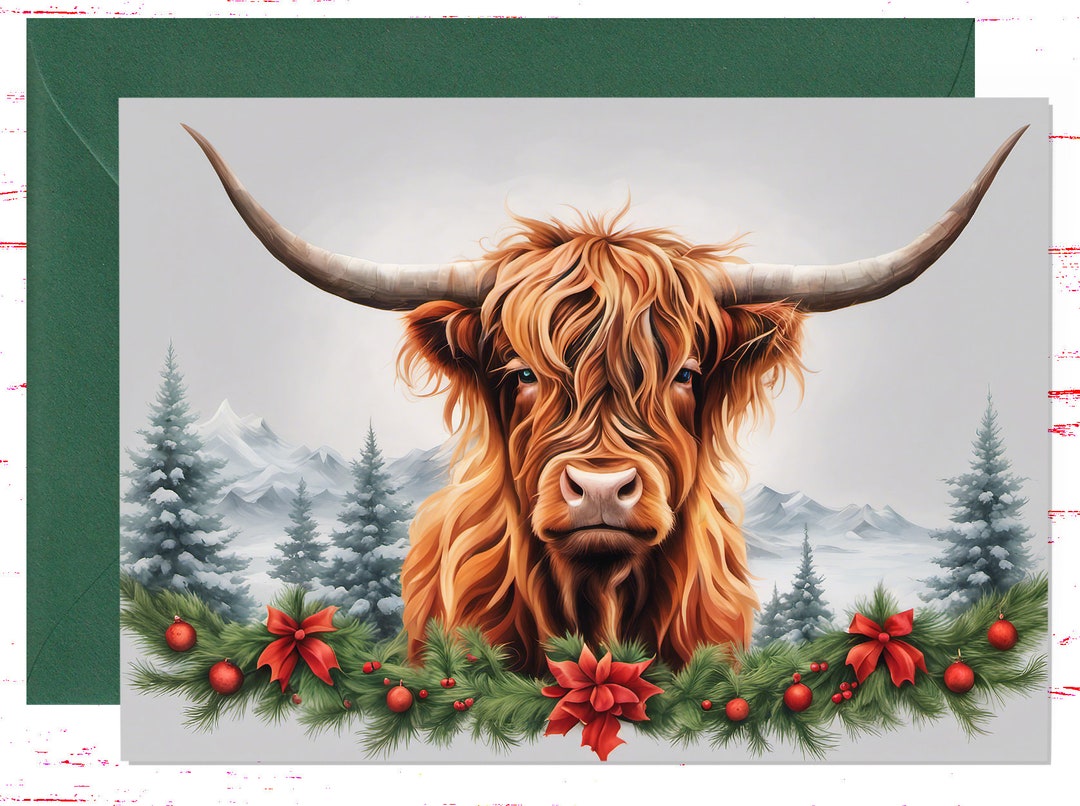 Highland Cow Holiday Card, Family Christmas Greeting Card, Highland ...