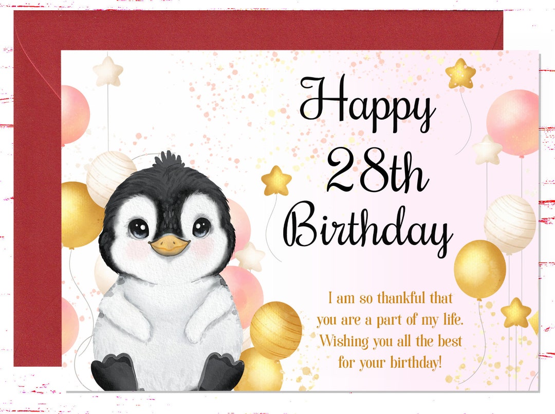 28th Birthday Card, Cute 28th Birthday Greeting Card, Funny 28 Year ...