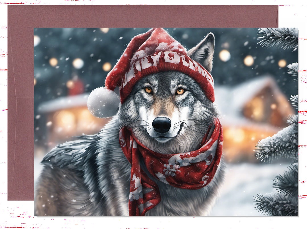 Wolf Seasonal Card, Animal Greeting Card, Holiday Christmas Cards, Wolf ...