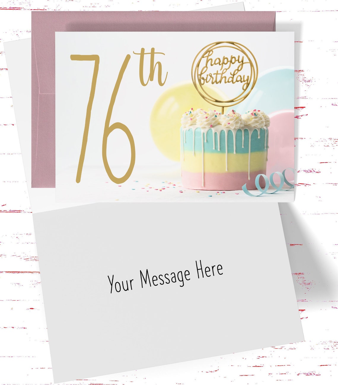 76th Birthday Card: Pastel Cake With Gold Lettering - Etsy